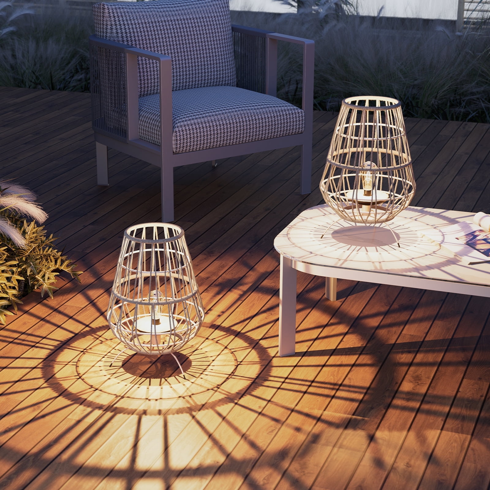 GRANDPATIO Outdoor Lights Solar Powered Wicker Floor/Table Lamp with ...