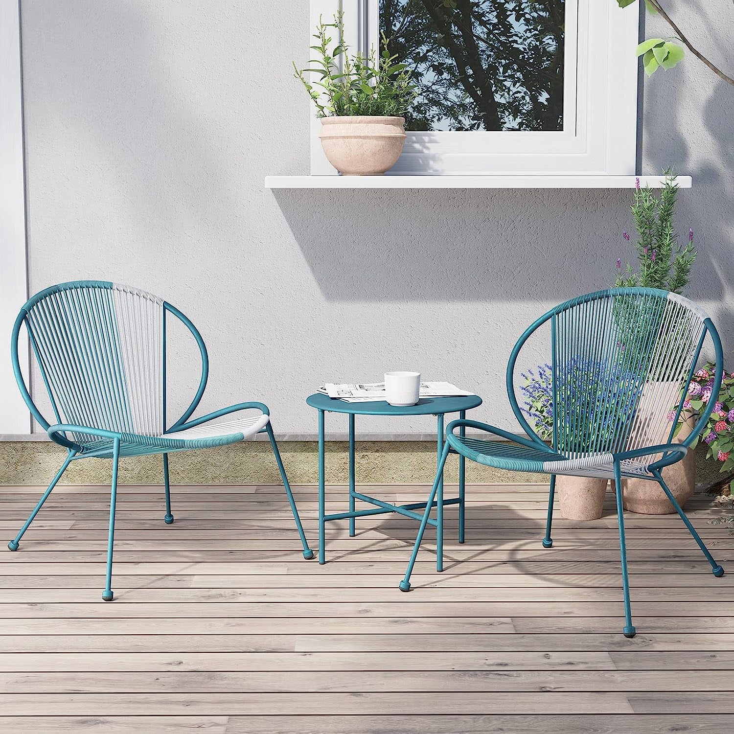 Grand Patio Outdoor Acapulco 3-Pc Steel Woven Rope Low Lounge Bistro ...