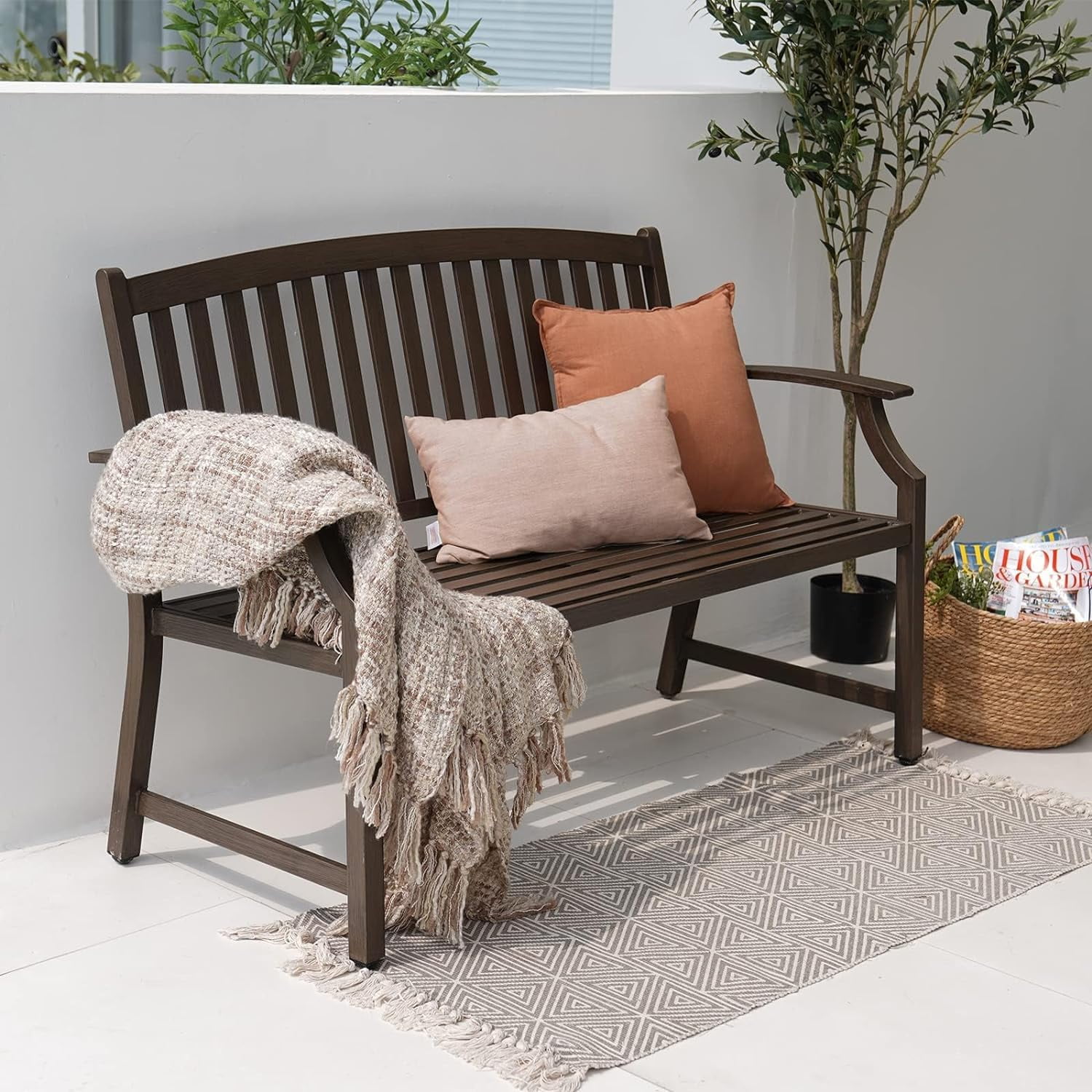 Grand Patio Rust-Resistant Outdoor Bench, Steel Yard Garden Furniture ...
