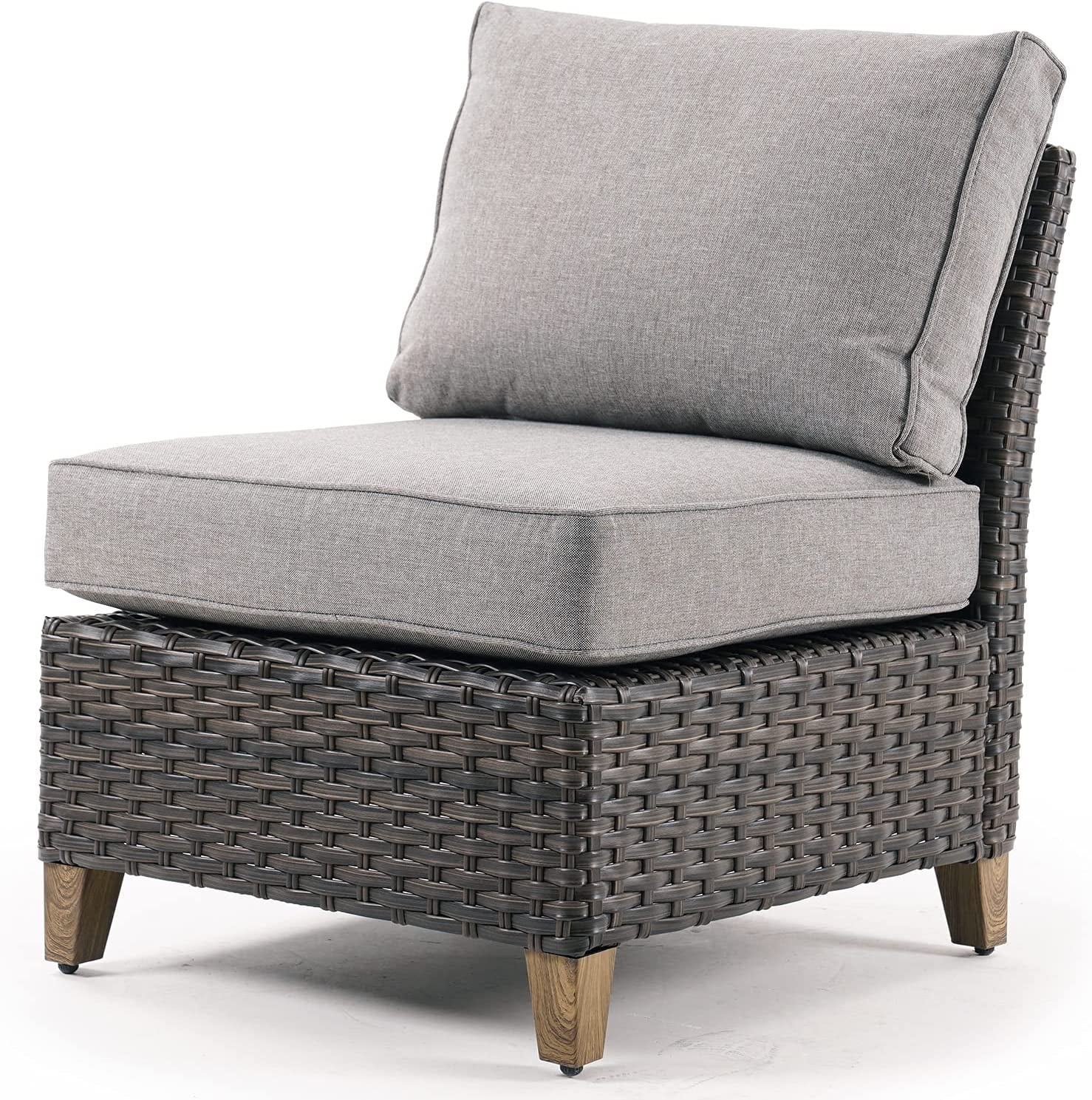 Grand Patio Outdoor Armless Wicker Sofa Couch Chair, UV Resistant, Gray ...