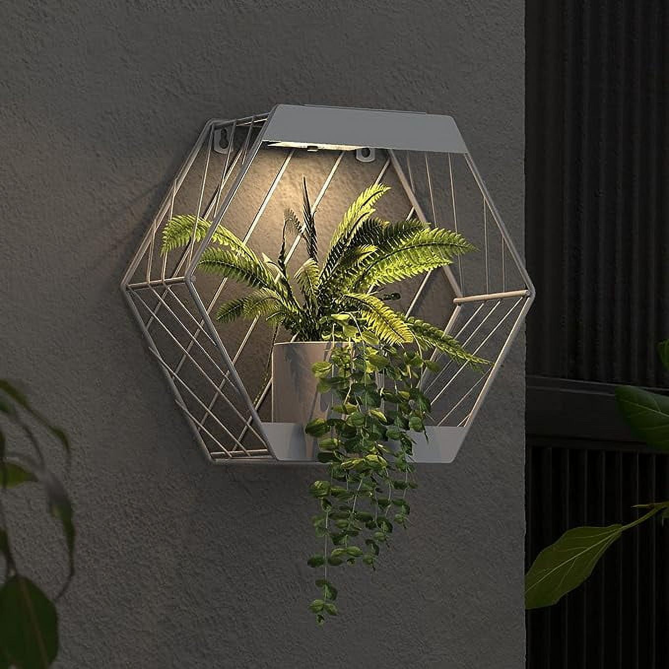 Grand Patio Outdoor Leiden Steel LED Solar Hexagon Wall Sconce Planter ...