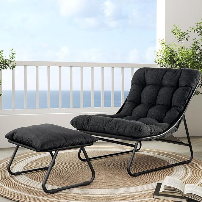 Grand Patio Outdoor Lounge Chair with Ottoman, Comfy Sling Recliner Set ...