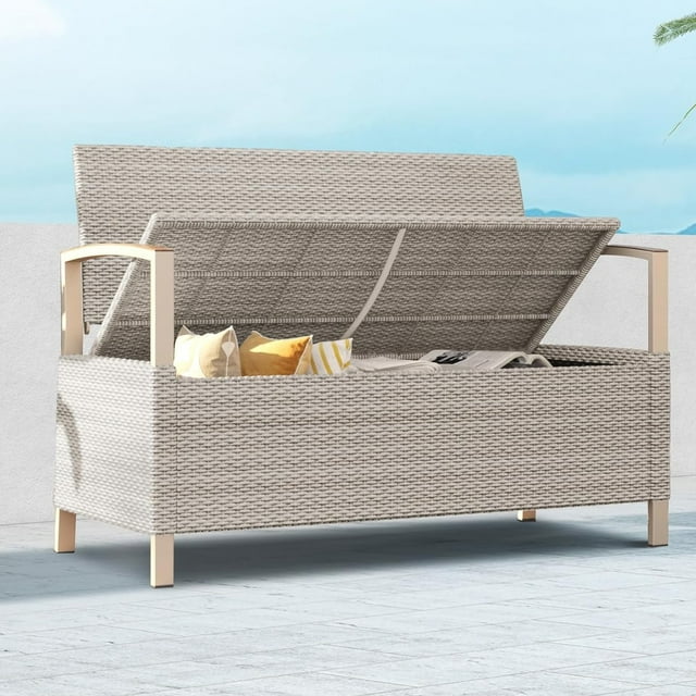 Grand Patio Outdoor Storage Bench Deck Box, All-Weather Wicker with ...