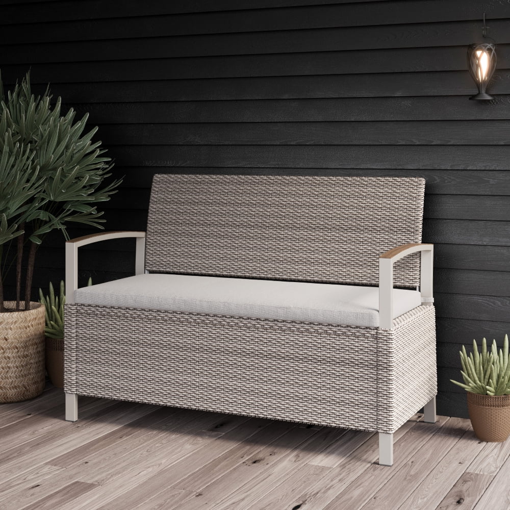 Grand Patio Outdoor Storage Bench Deck Box, All-Weather Wicker with ...