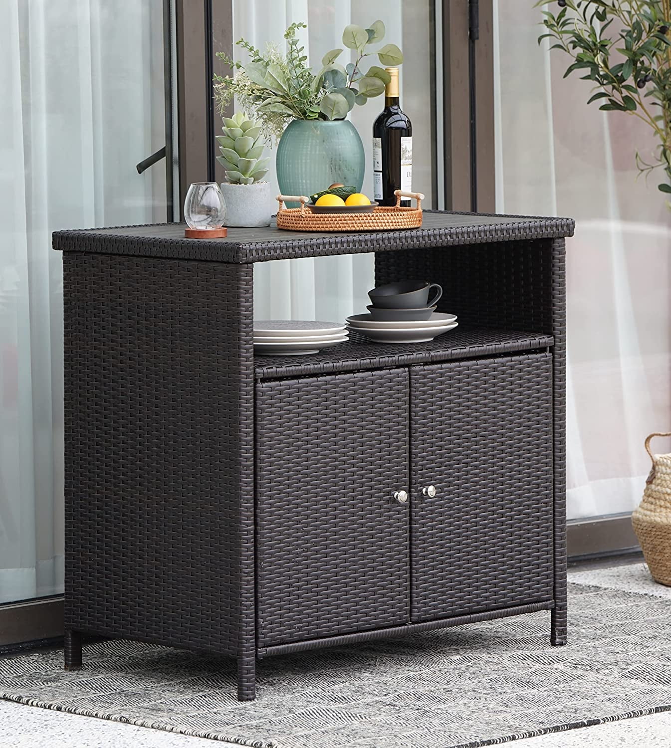 Grand Patio 36 inch Outdoor Steel Cabinet, Wicker Storage, 2-Door ...