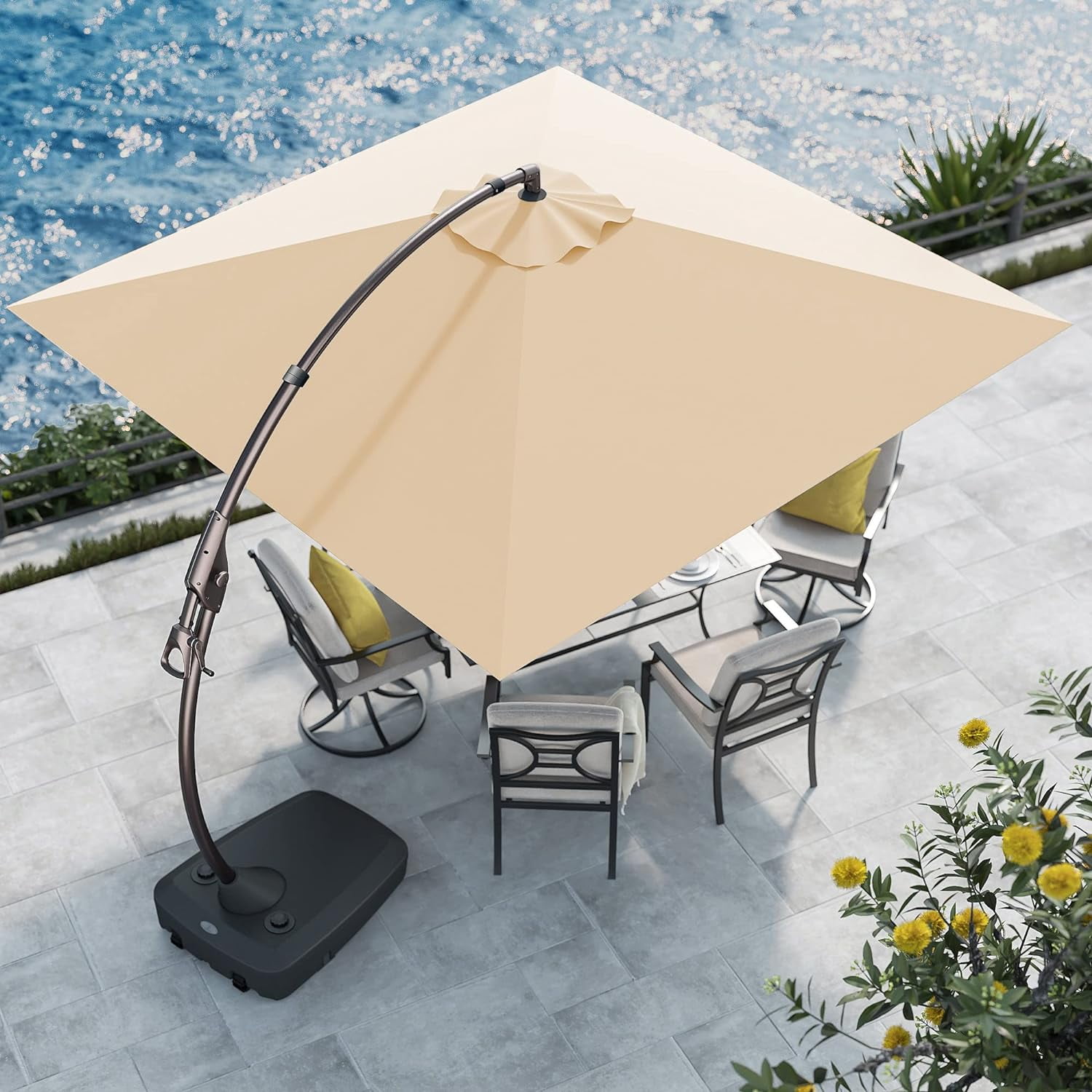 Grand Patio x Sunbrella 10 ft Square Patio Umbrella Deluxe Curvy Aluminum Offset Umbrella ...
