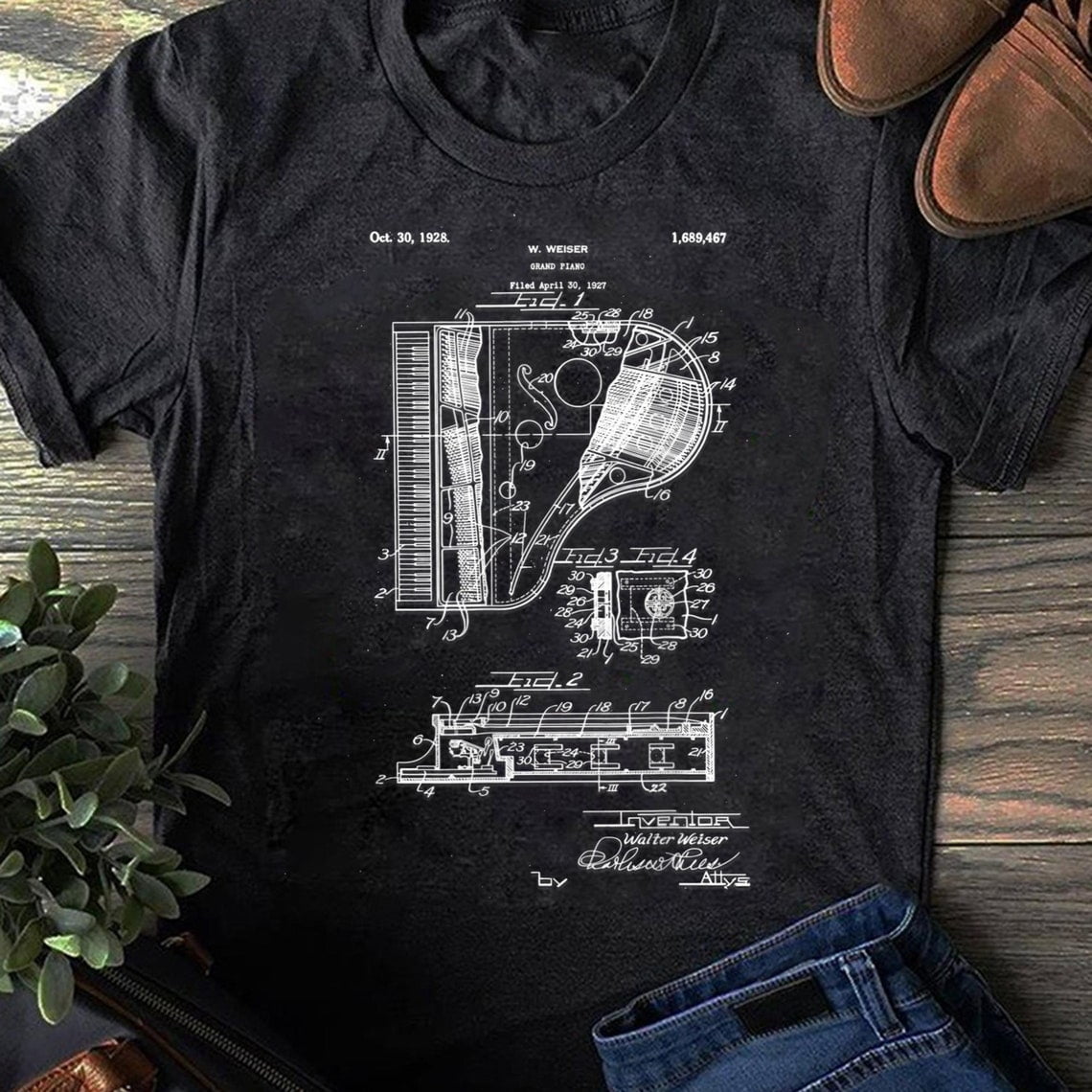 Grand Piano Patent Print 1928-Vintage Patent Print T Shirt - Pianist Gift, Piano Player, Piano ...