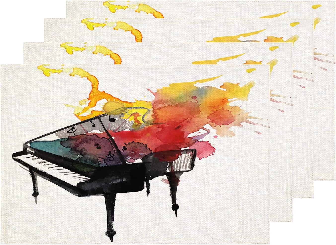 Grand Piano Placemats, Musical Classical Instrument Watercolor Jazz Table Mat Linen Burlap ...
