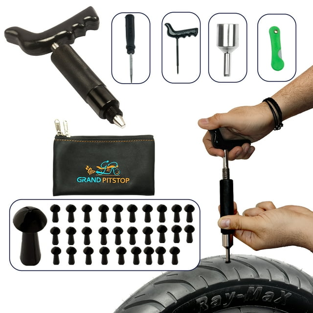 Grand Pitstop Tubeless Tire Puncture Repair Kit for Motorcycle and Cars ...