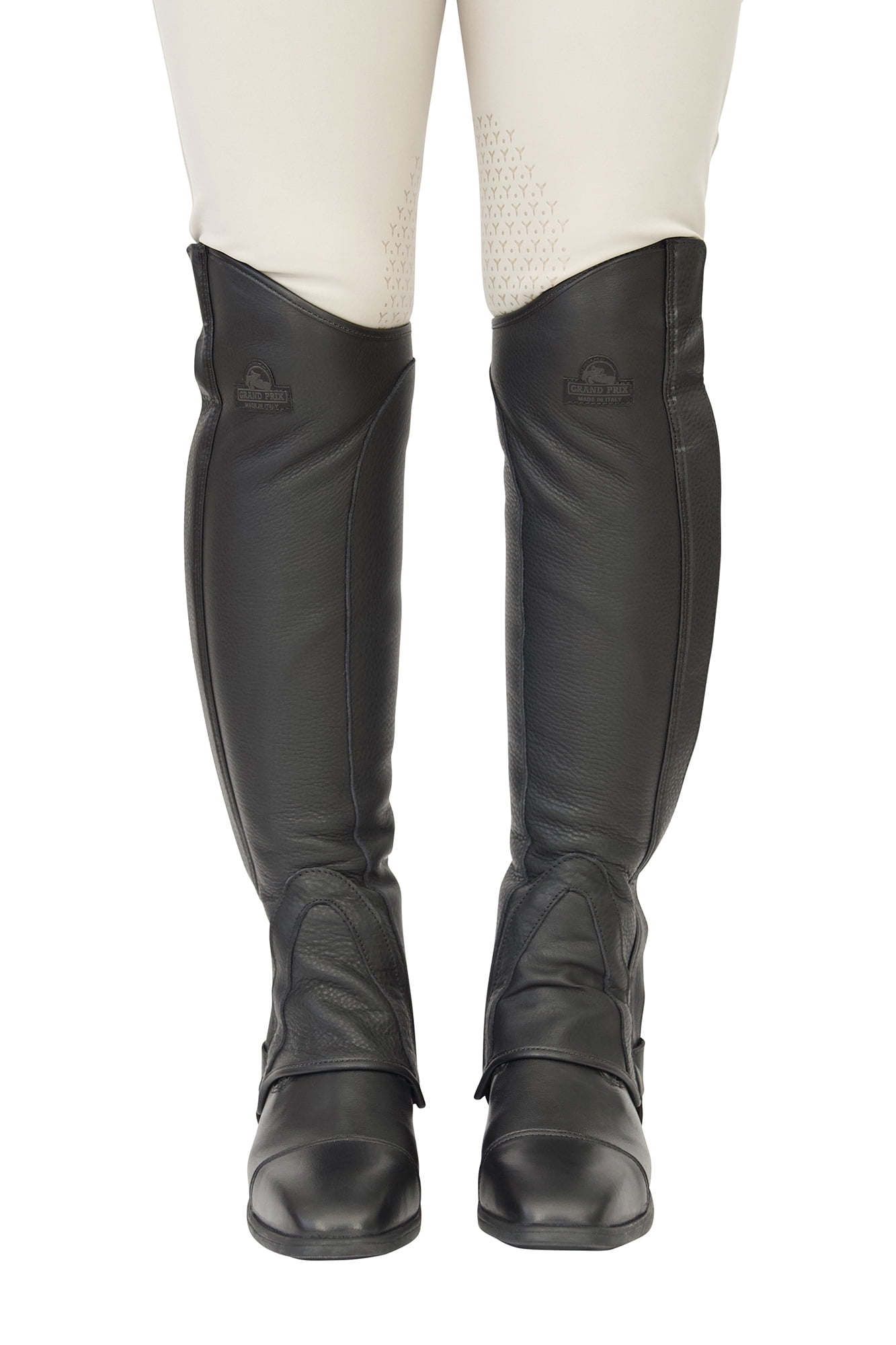 Grand Prix Full Italian Leather Half Chaps, Black - Calf: 12", Height ...