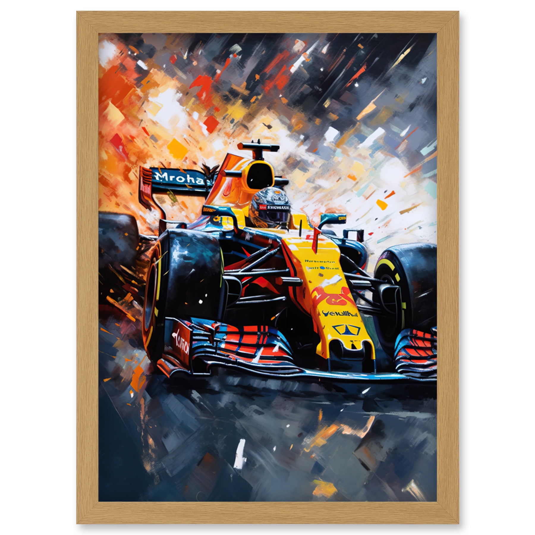 Grand Prix Race Car in Action on Track Circuit Artwork Framed Wall Art ...