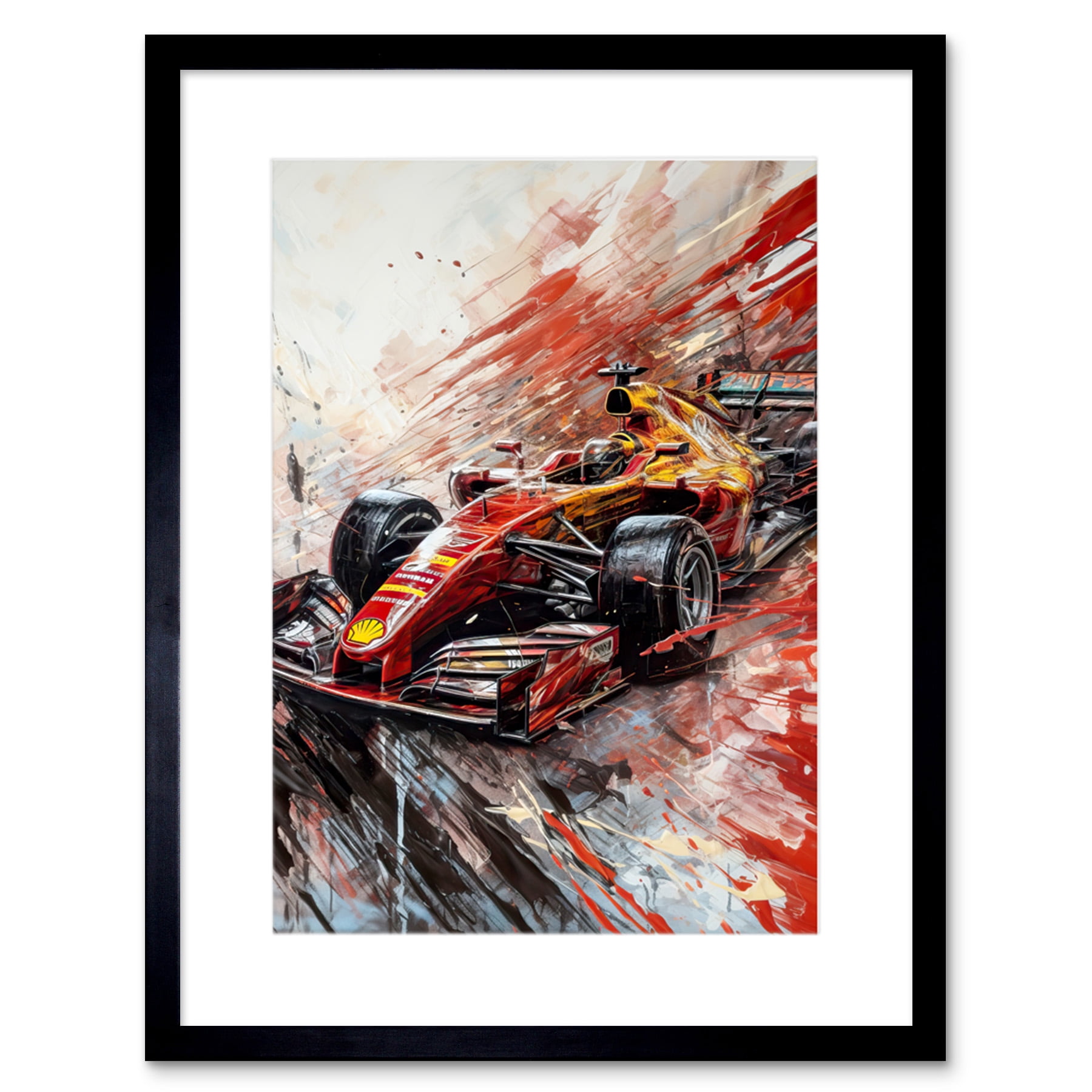 Grand Prix Red Race Car Action Shot Paint Splat Artwork Framed Wall Art ...