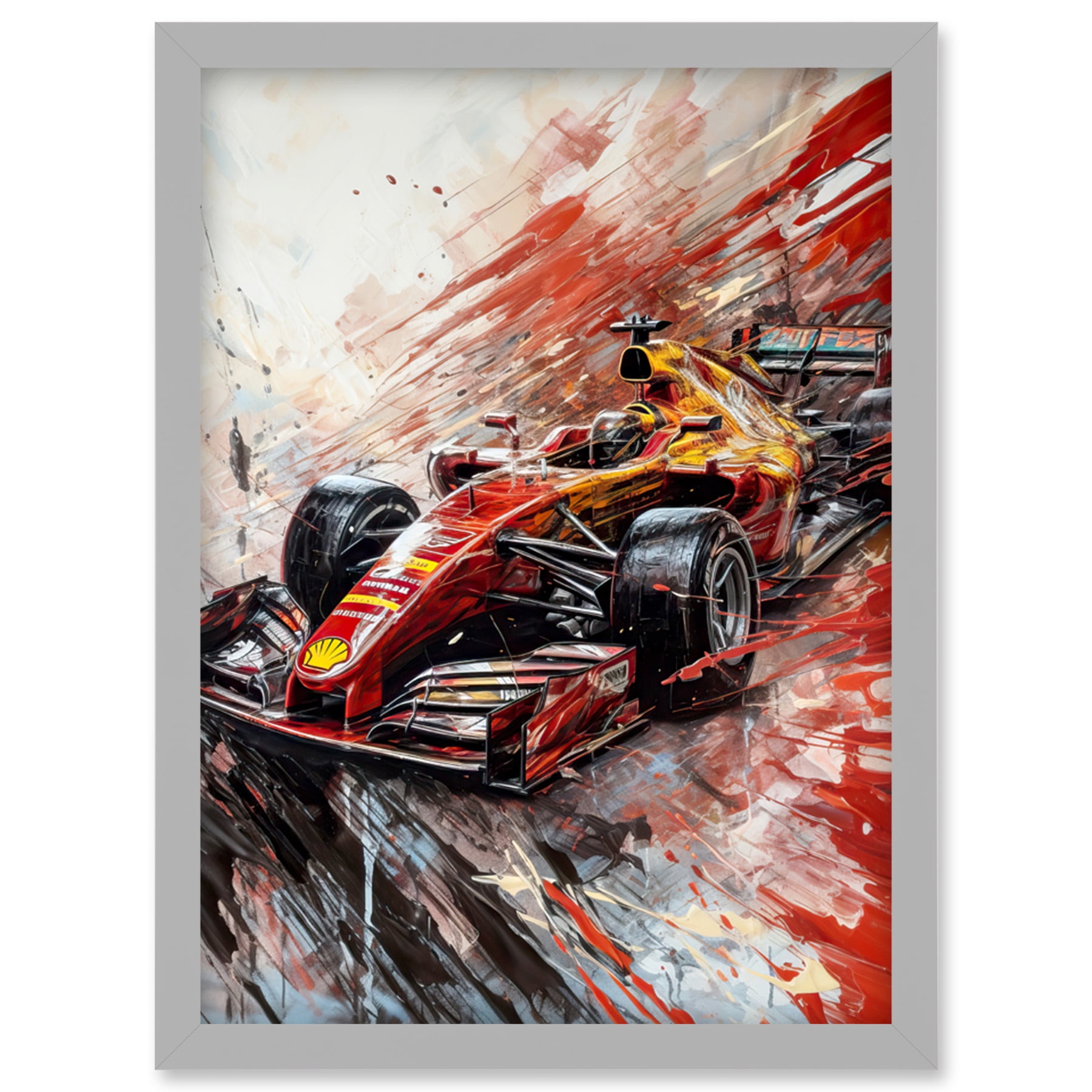 Grand Prix Red Race Car Action Shot Paint Splat Artwork Framed Wall Art ...