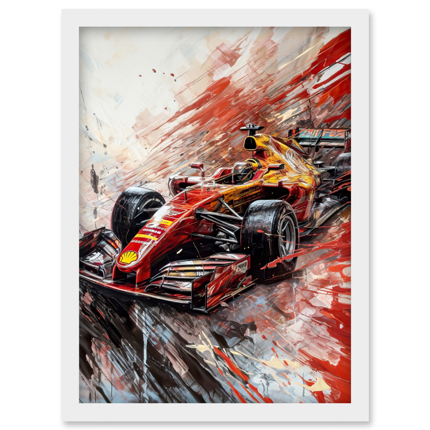 Grand Prix Red Race Car Action Shot Paint Splat Artwork Framed Wall Art ...