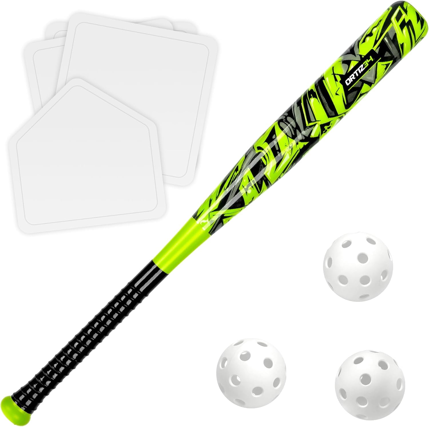 Grand Slam Set- Graffiti Plastic Bat, 3 Balls, 4 Throw Down Bases ...