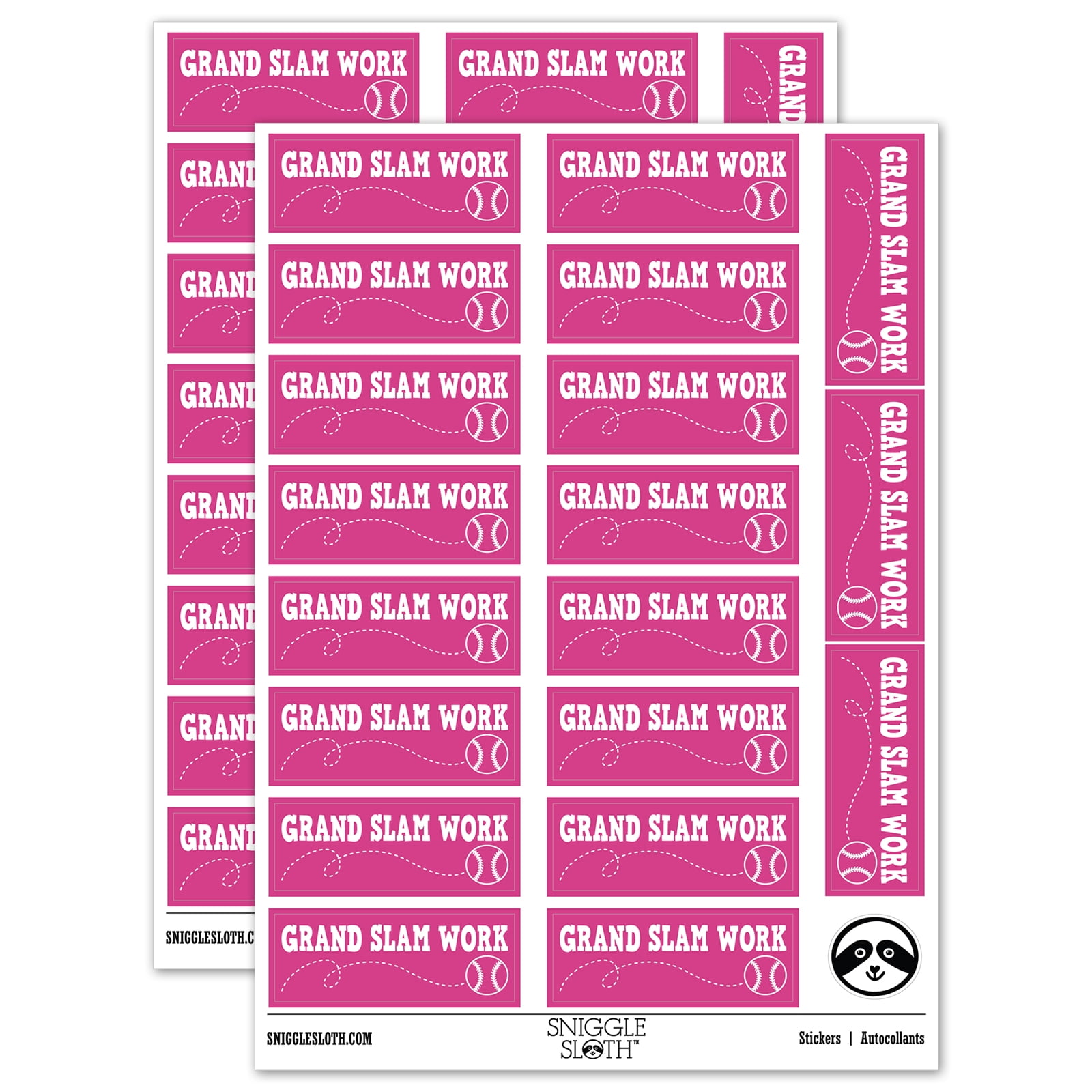 Grand Slam Work Baseball Teacher Student School Sticker Set - Hot Pink ...