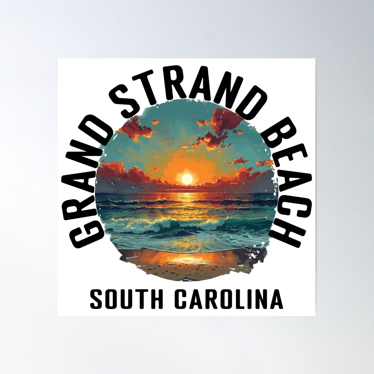 Grand Strand Beach - South Carolina (With Black Lettering) Poster Wall ...