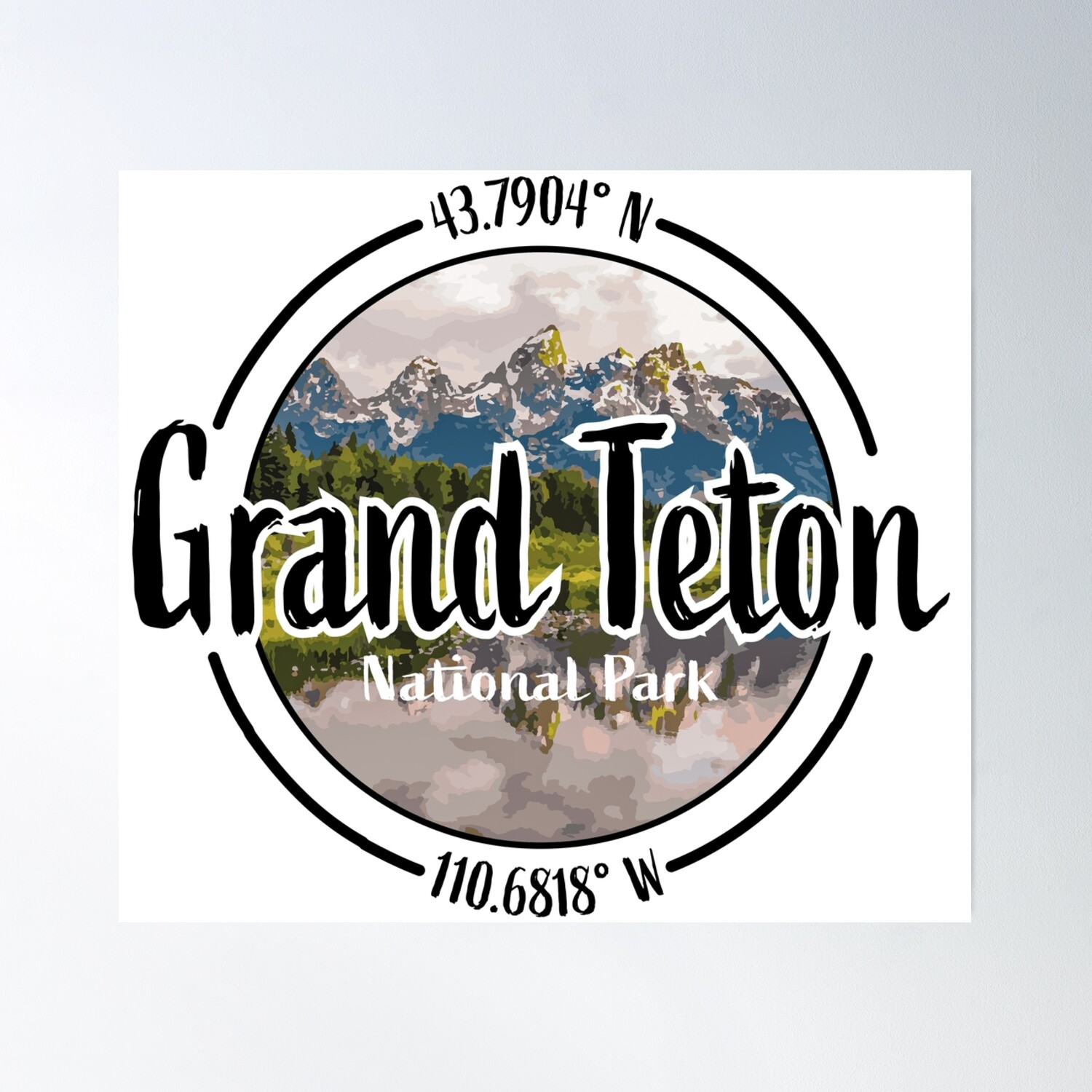 Grand Teton Design With Latitude And Longitude Poster Wall Art, Modern ...
