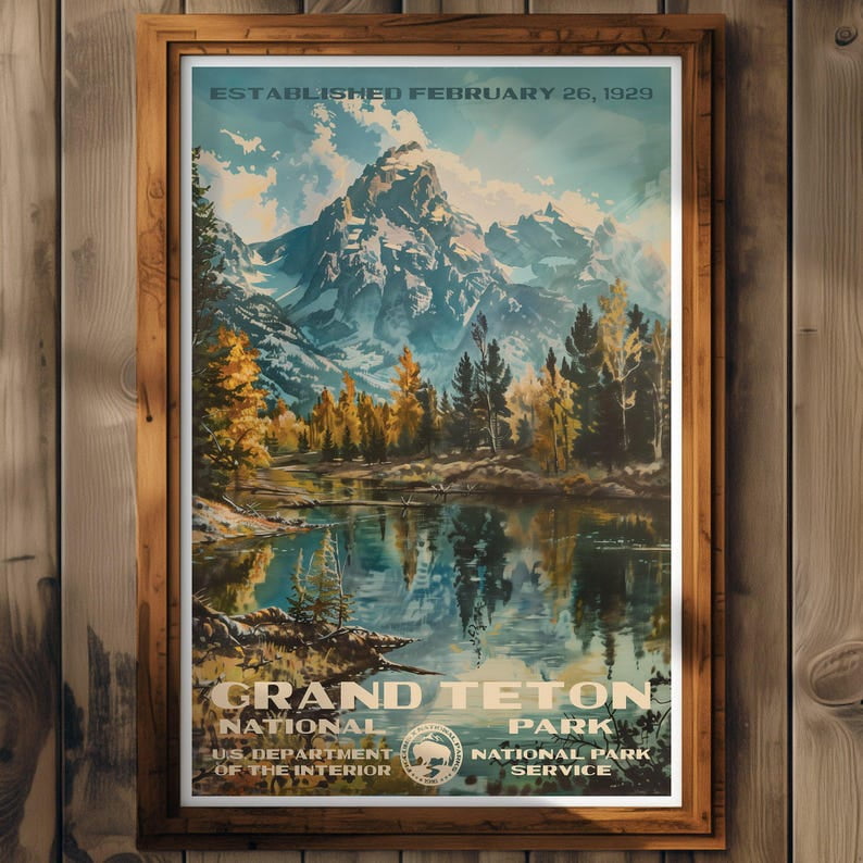 Grand Teton National Park Poster - Wyoming Travel Print, NPS Mountain ...