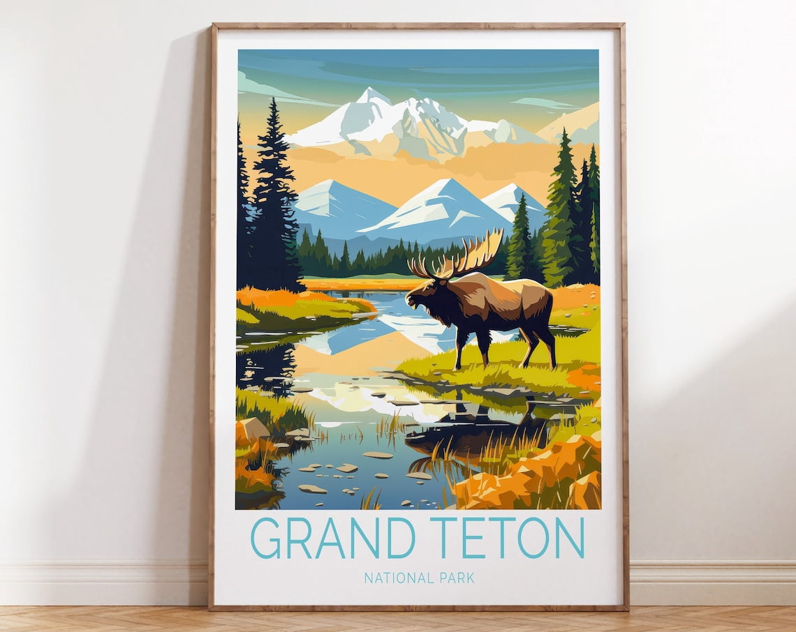 Grand Teton National Park Travel Poster, Grand Teton Wyoming Poster ...