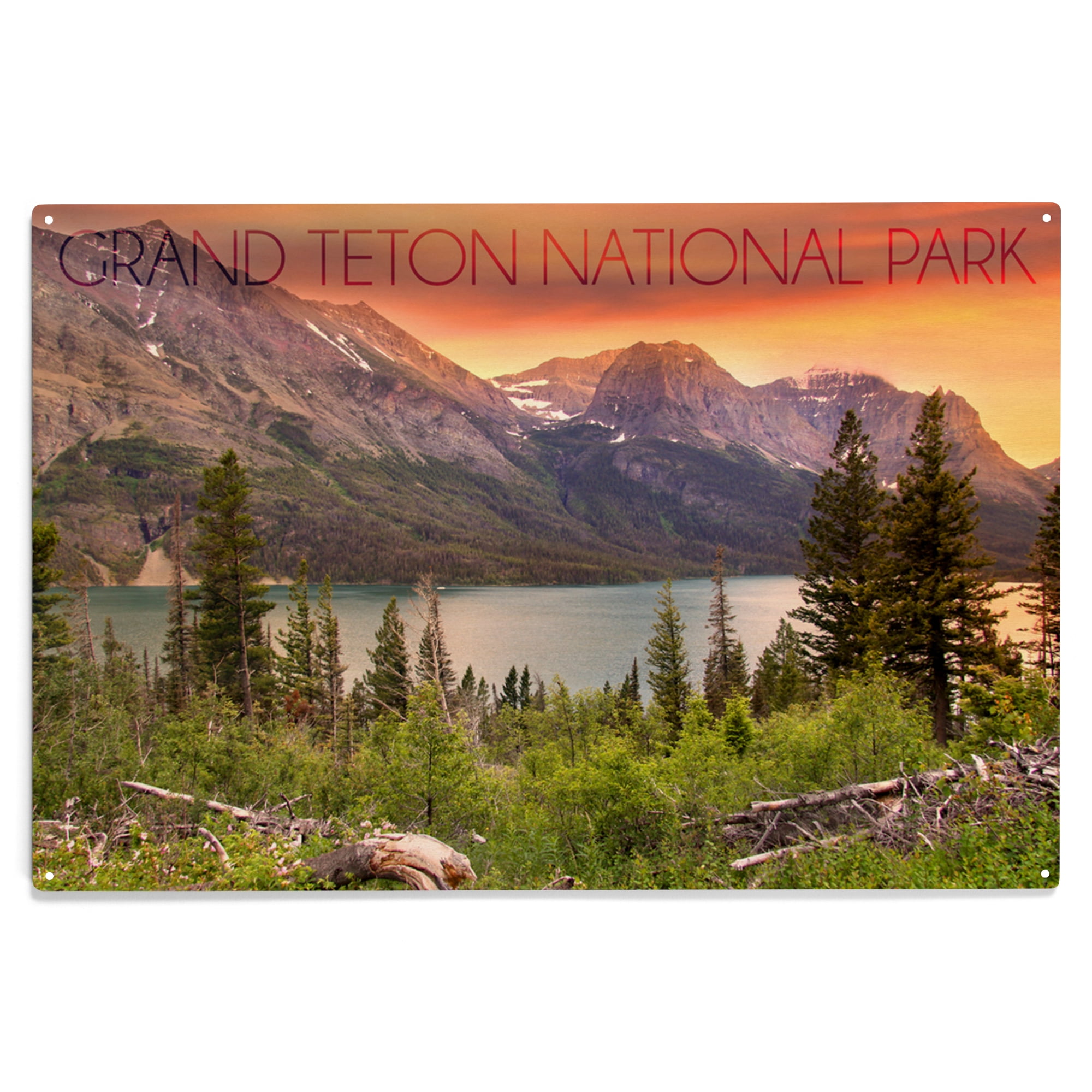 Grand Teton National Park, Wyoming, Lake and Peaks at Sunset Birch Wood ...