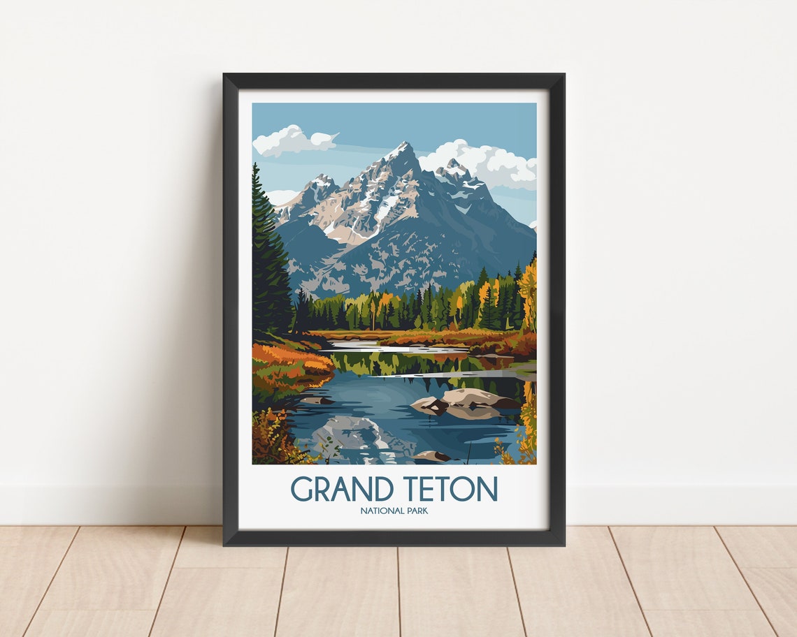 Grand Teton Poster National Park Scenic Mountain Wall Art Decor ...