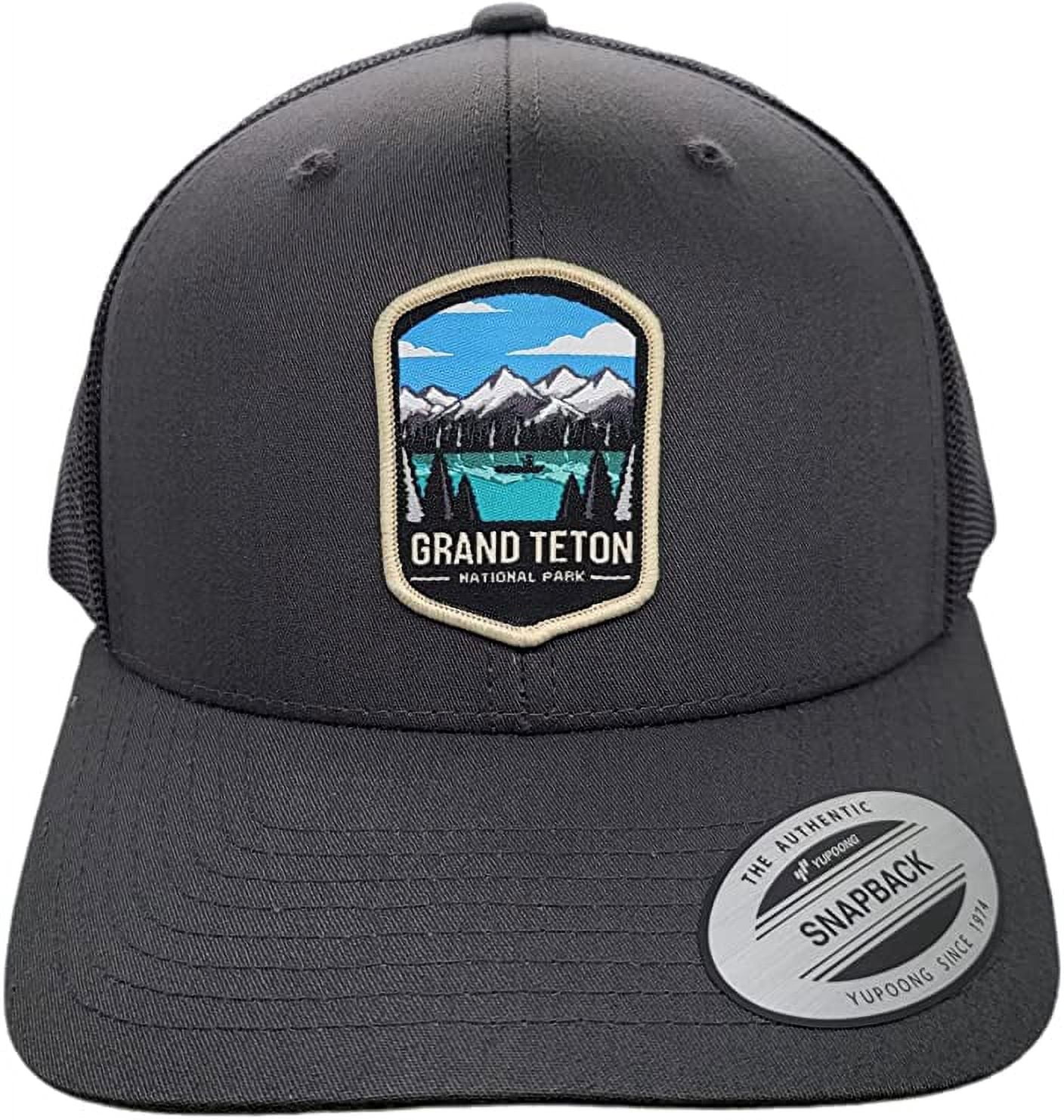 Grand Teton Trucker Hat with National Park Woven Patch (Grey/Black ...