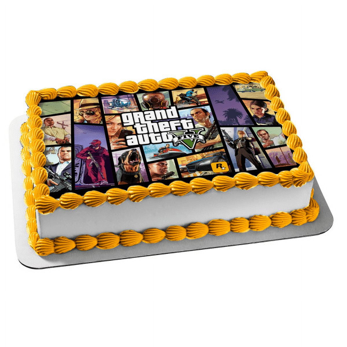 GTA Birthday Theme Edible Cake Topper Image - Grand Theft Auto Five ...