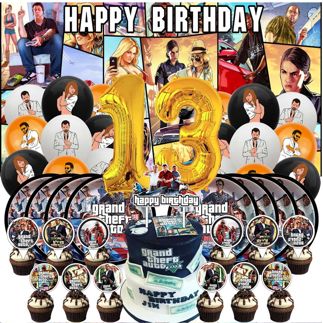 Grand Theft Auto GTA Balloons Party Supplies 13th Decor Tableware ...