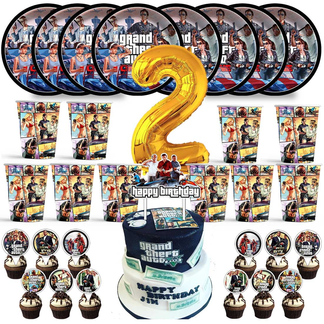 Grand Theft Auto GTA Birthday 2nd Cups Party Supplies Plates Fans ...