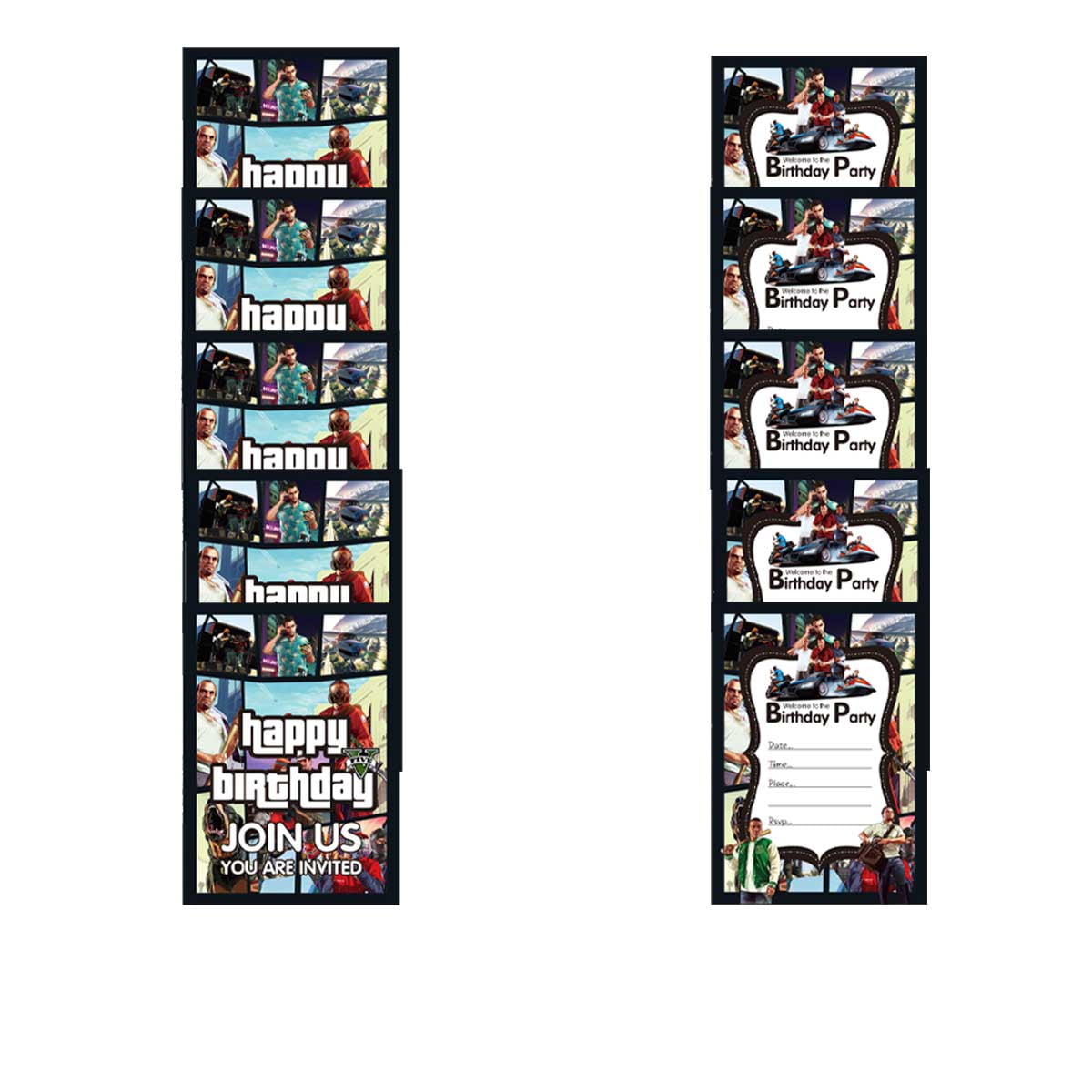 Grand Theft Auto GTA Invite Invitations Cards Stock Bulk Birthday Fill ...
