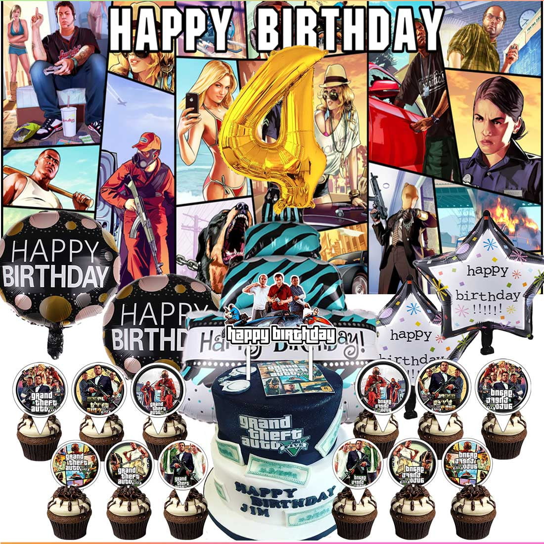 Grand Theft Auto GTA Party Supplies Decor 4th Kit Balloons Birthday ...