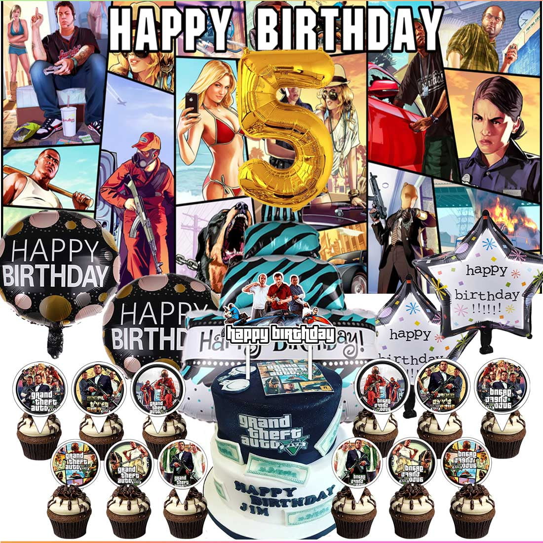 Grand Theft Auto GTA Party Supplies Decor 5th Kit Balloons Birthday ...
