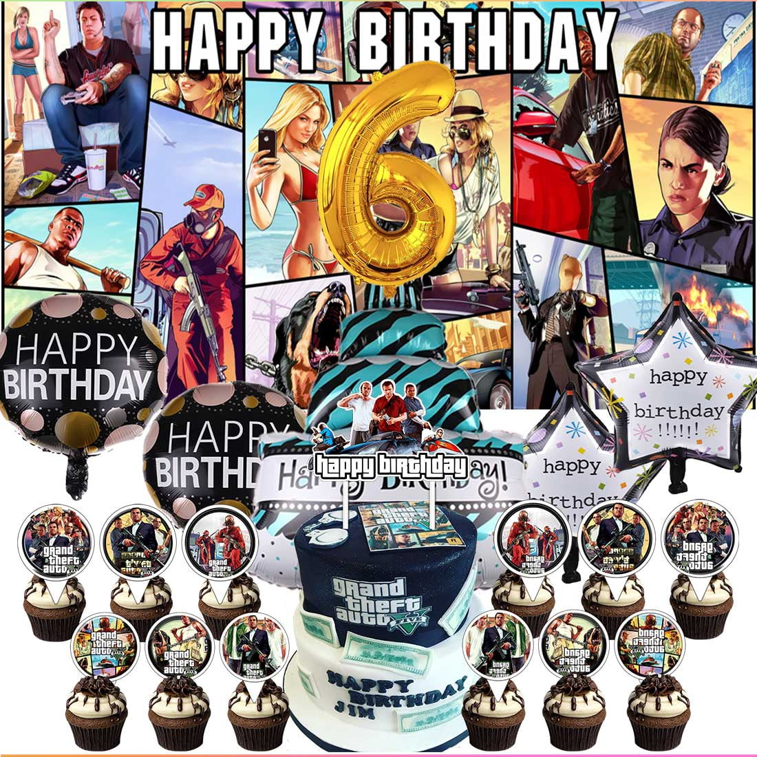 Grand Theft Auto GTA Party Supplies Decor 6th Kit Balloons Birthday ...