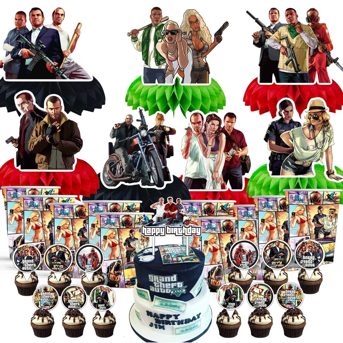 Grand Theft Auto GTA Party Supplies Decor Cups Fans Decorations ...