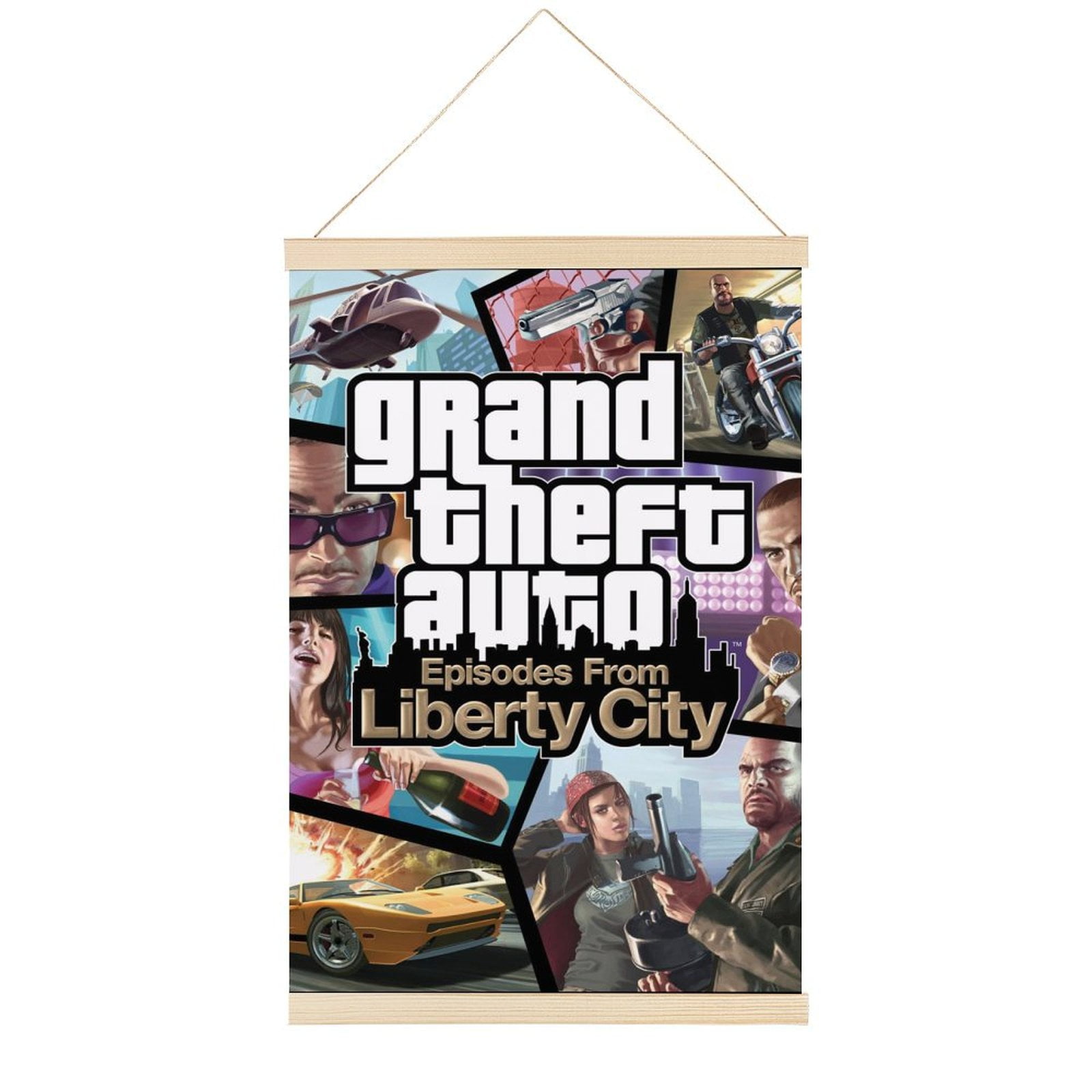 Grand Theft Auto Poster Hanger Art, Game Scroll Poster, Wood Magnet ...