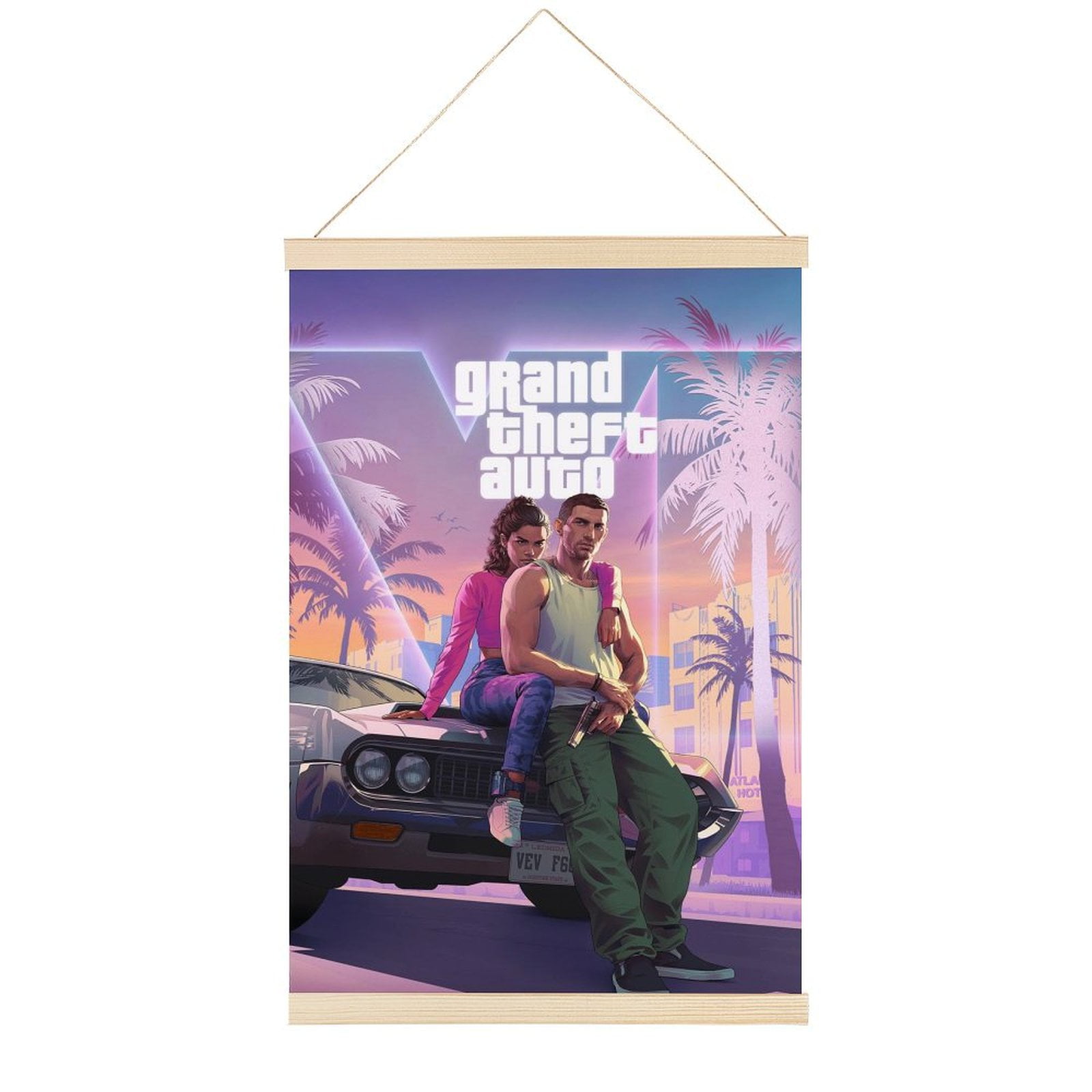 Grand Theft Auto Poster Hanger Art, Game Scroll Poster, Wood Magnet ...