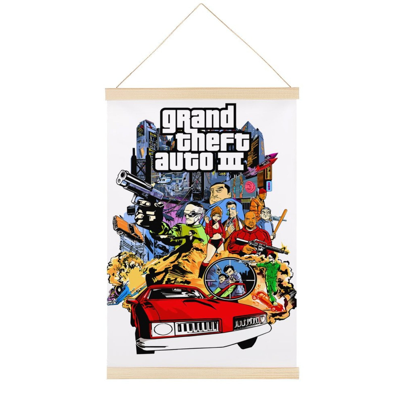 Grand Theft Auto Poster Hanger Art, Game Scroll Poster, Wood Magnet ...