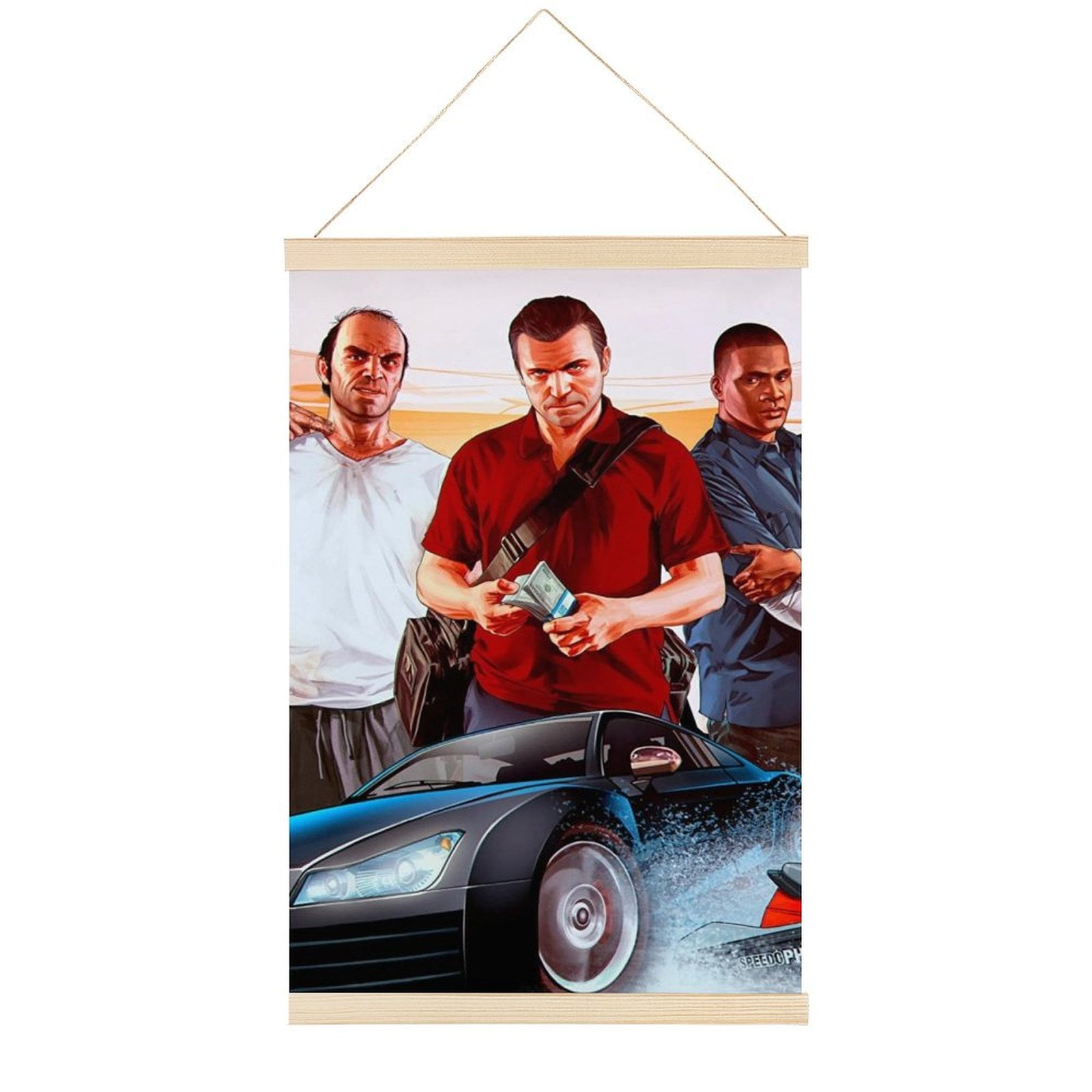 Grand Theft Auto Poster Hanger Art, Game Scroll Poster, Wood Magnet ...