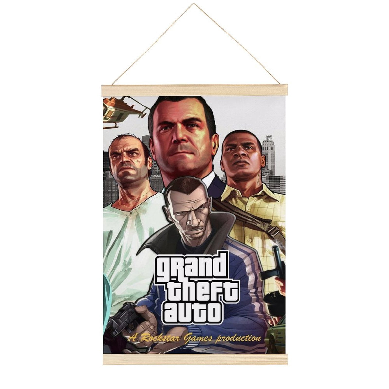 Grand Theft Auto Poster Hanger Art, Game Scroll Poster, Wood Magnet ...