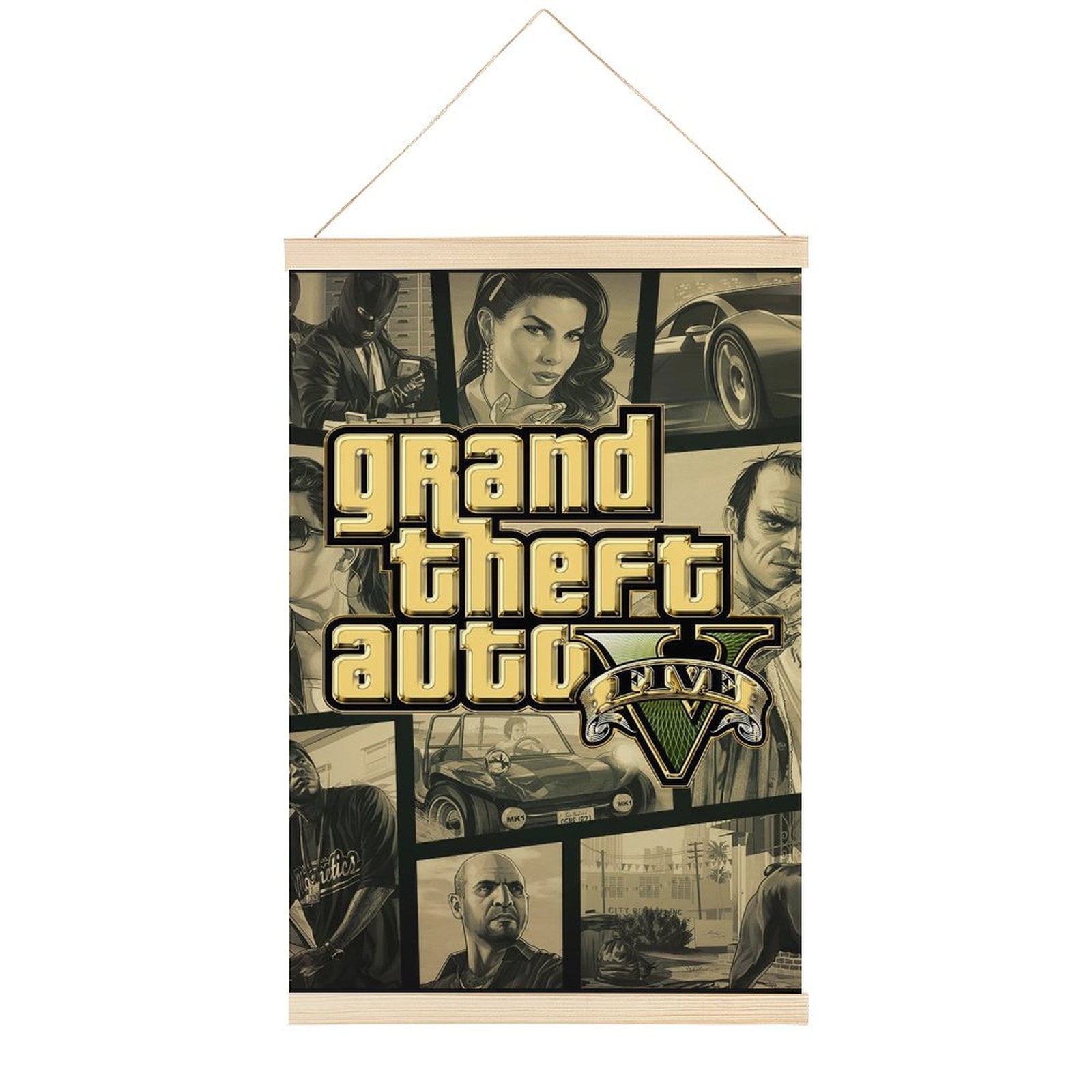 Grand Theft Auto Poster Hanger Art, Game Scroll Poster, Wood Magnet ...