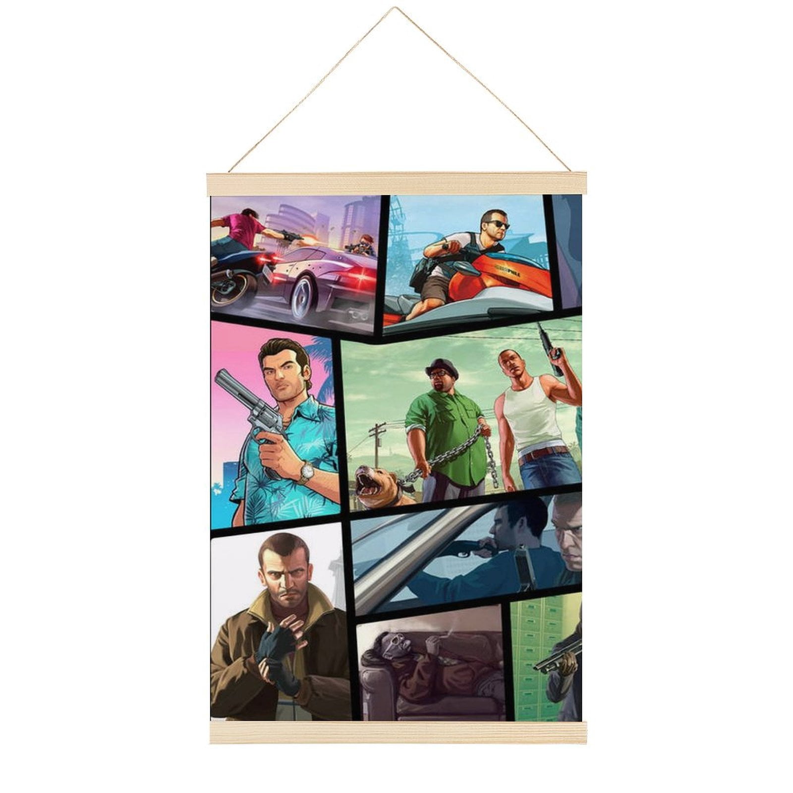 Grand Theft Auto Poster Hanger Art, Game Scroll Poster, Wood Magnet ...