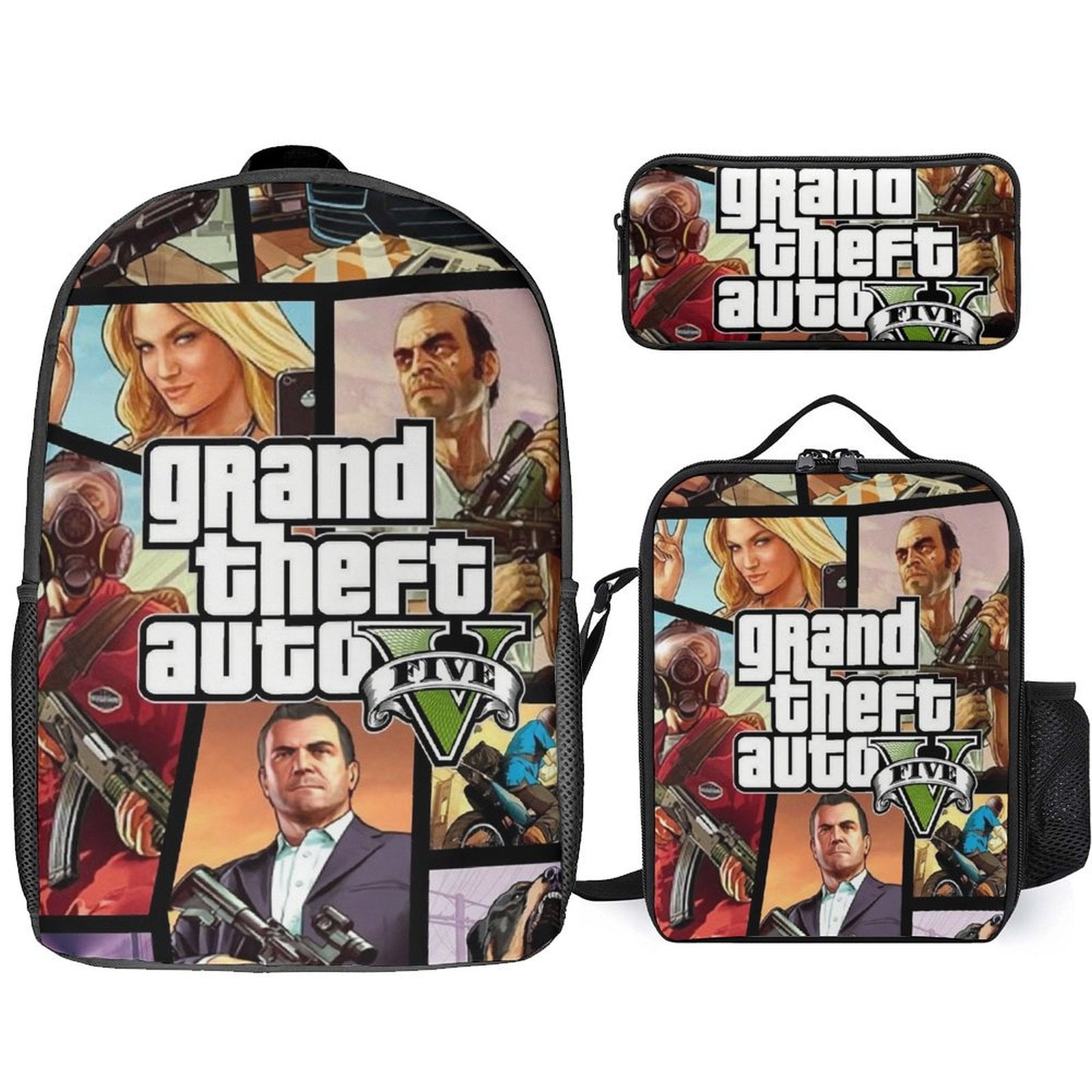 Grand Theft Auto V Anime Print School Bag 3 Pcs Set, Backpack, Lunch ...