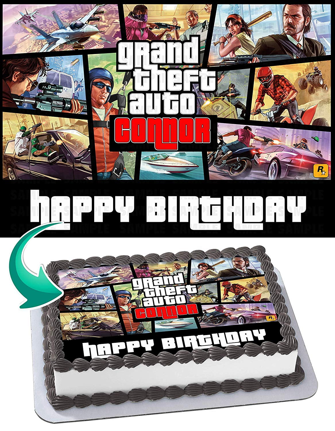 Grand Theft Auto V Edible Cake Image Topper Personalized Picture 1/4 ...
