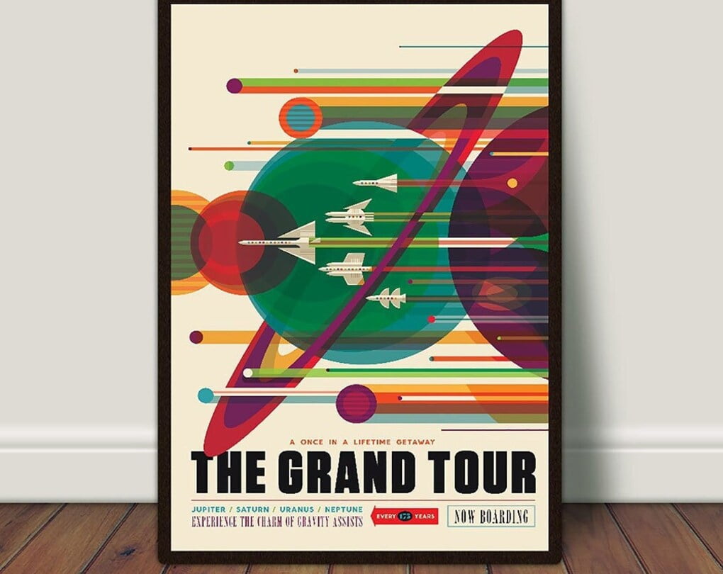 The Grand Tour Nasa Space Art, Saturn Wall Art, Vintage Style Travel ...