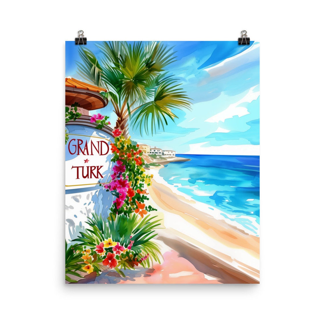 Grand Turk Print, Caribbean Island Beach Art, Tropical Seascape Poster ...