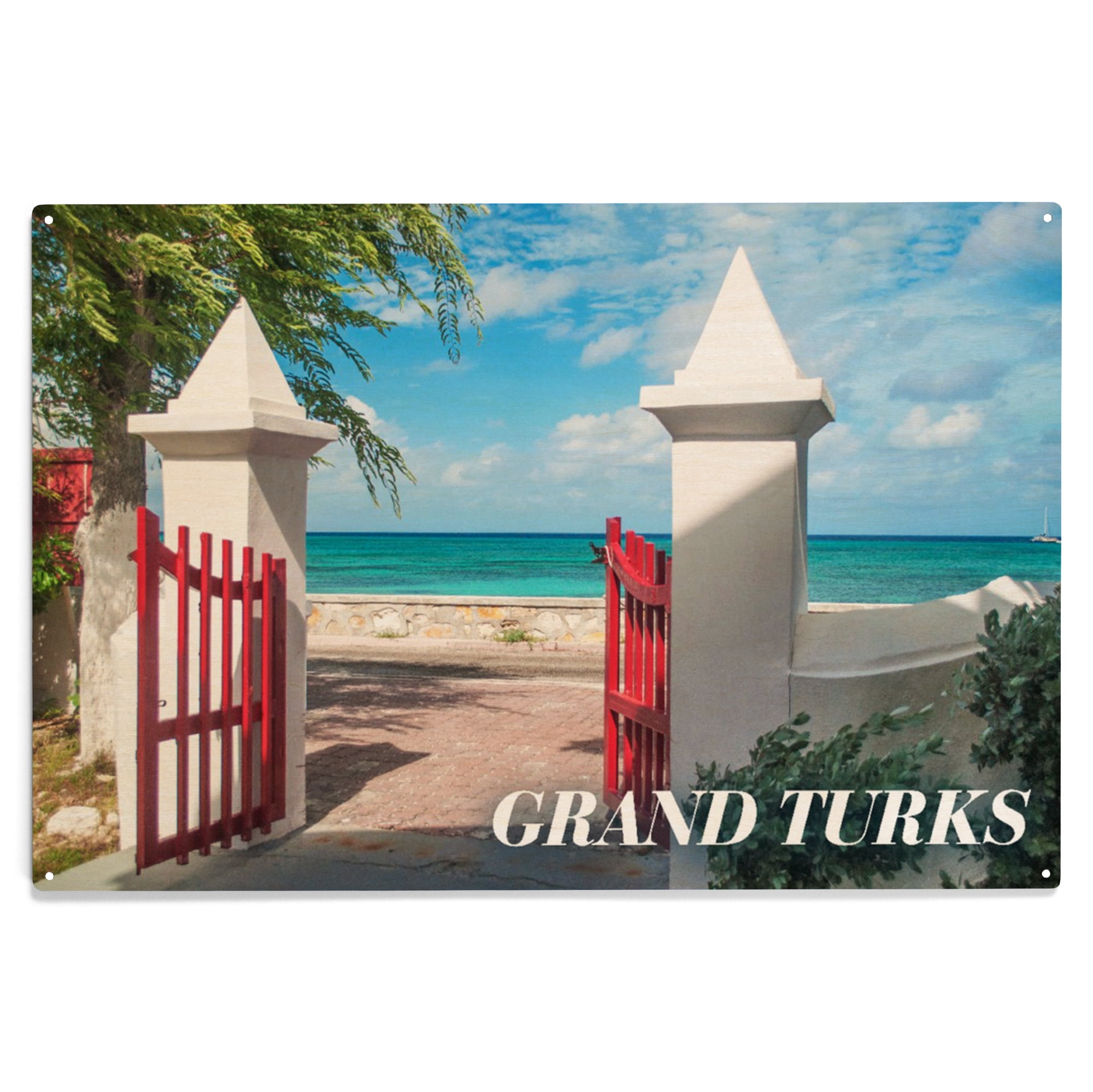 Grand Turk, Turks and Caicos Islands, Gate and Water Birch Wood Wall ...