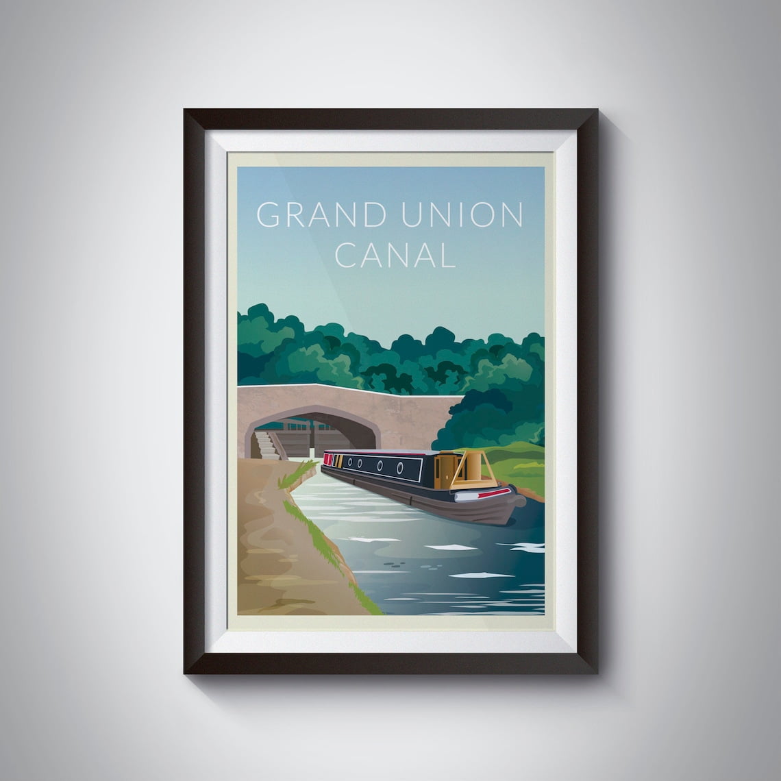 Grand Union Canal Poster, Narrowboat Print, Houseboat Painting ...