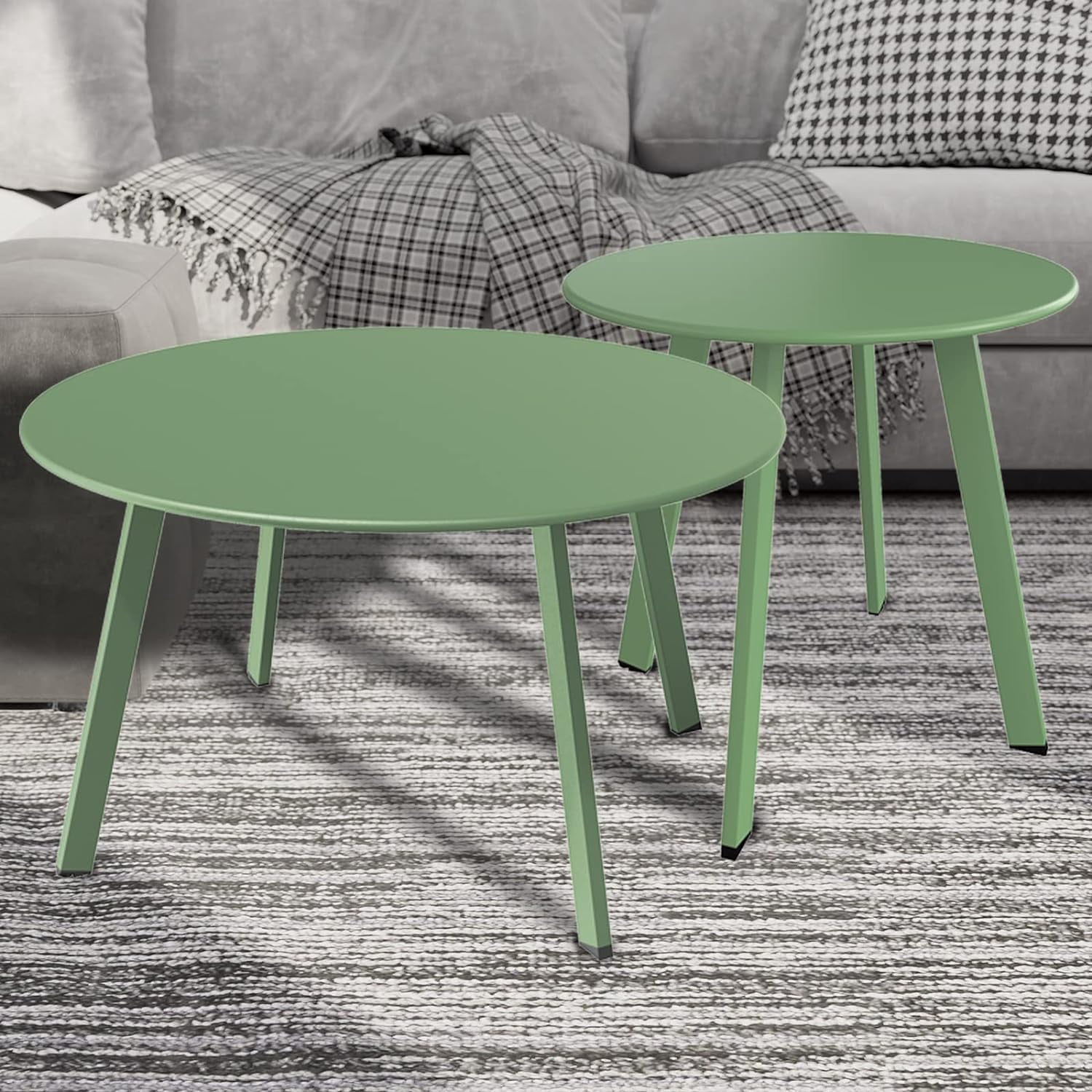 Grand patio 2-Piece Round Patio Coffee Table, 1 Large Side Table and 1 ...