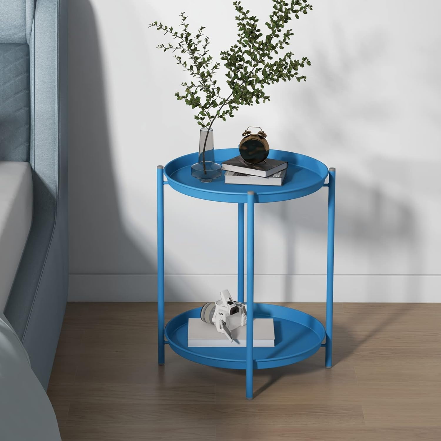 Grand patio 2-Tier End Table, Round Metal Side Table with Removable ...